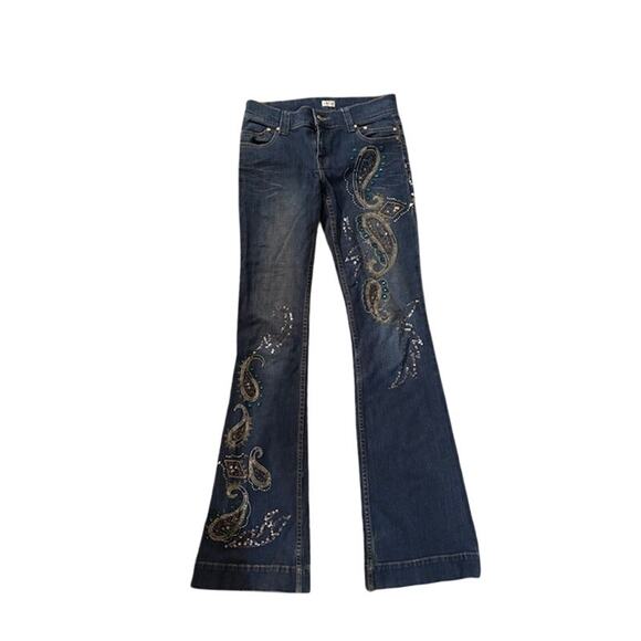 Cache | Jeans | Cache Flared Jeans Embellished Rhinestone Jewels Womens ...